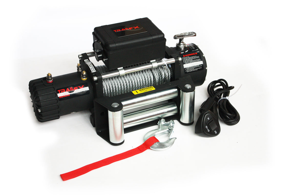 W08B - 12V Electric 8K Lb Cap 94 Ft Wire Rope Roller Fairlead Wired Re ...