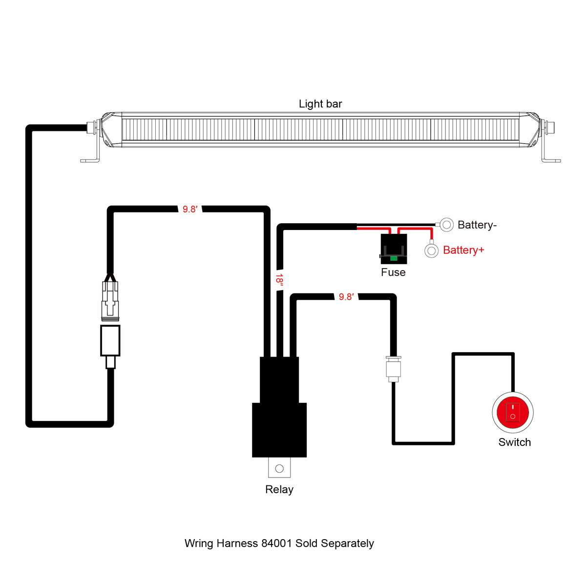 84001 - Universal wiring harness for auxiliary LED lamps to vehicle ba ...